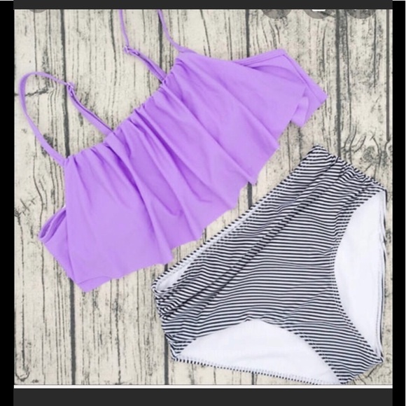 Swim | Ruffle Top Swimsuit High Waisted Bottoms New | Poshmark